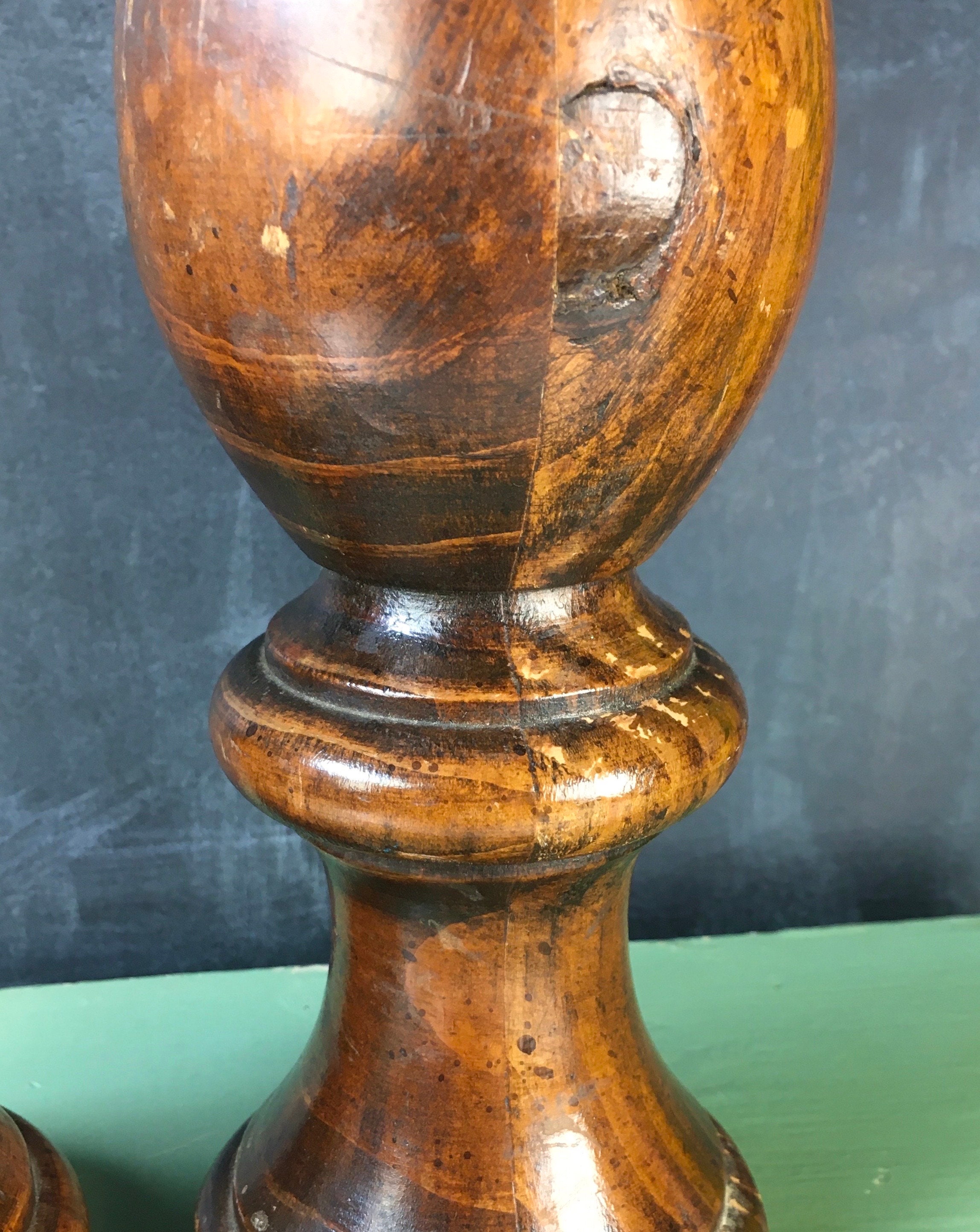 Vintage Wooden Newel Post Tops Architectural Salvage Finials, Pair of 2 ...