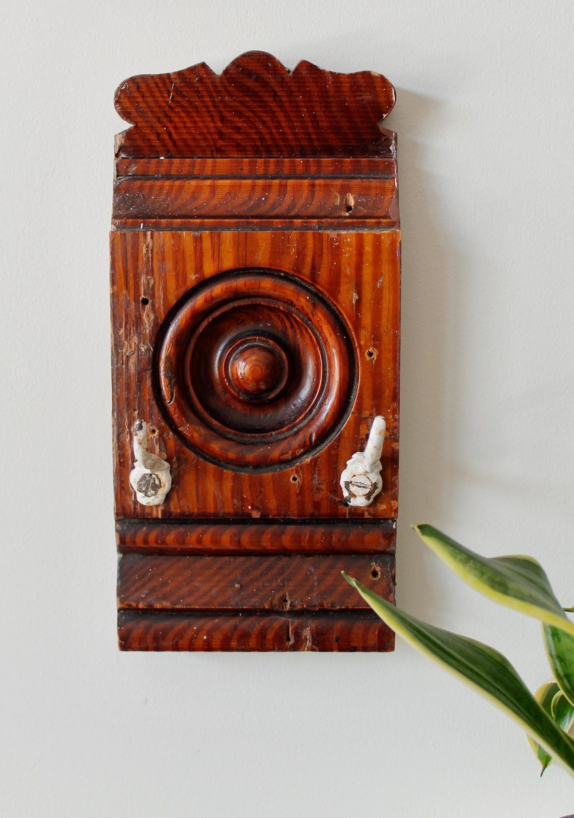 Vintage Architectural Salvage Bullseye Plinth Mounted Double Wall Hook ...