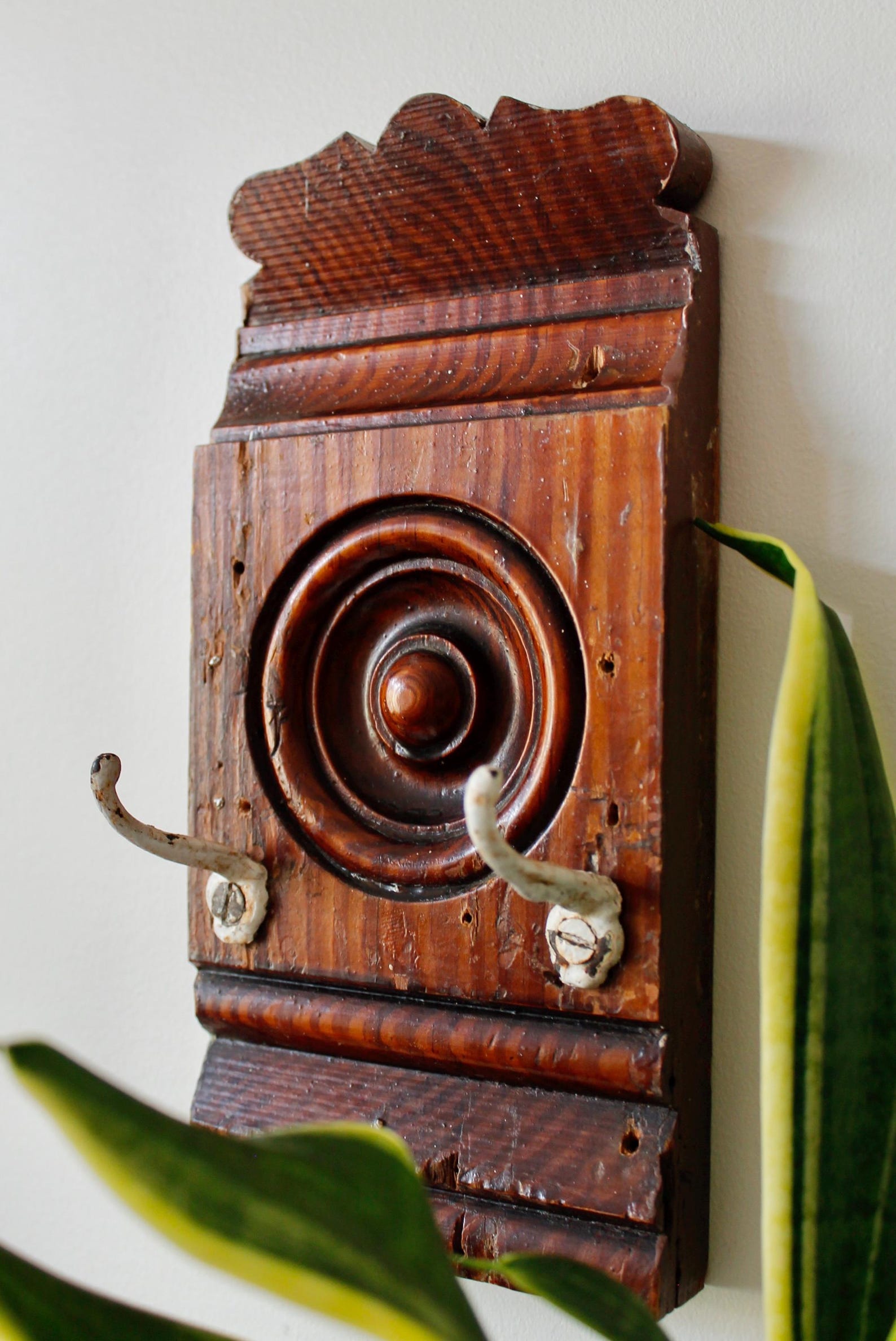 Vintage Architectural Salvage Bullseye Plinth Mounted Double Wall Hook ...