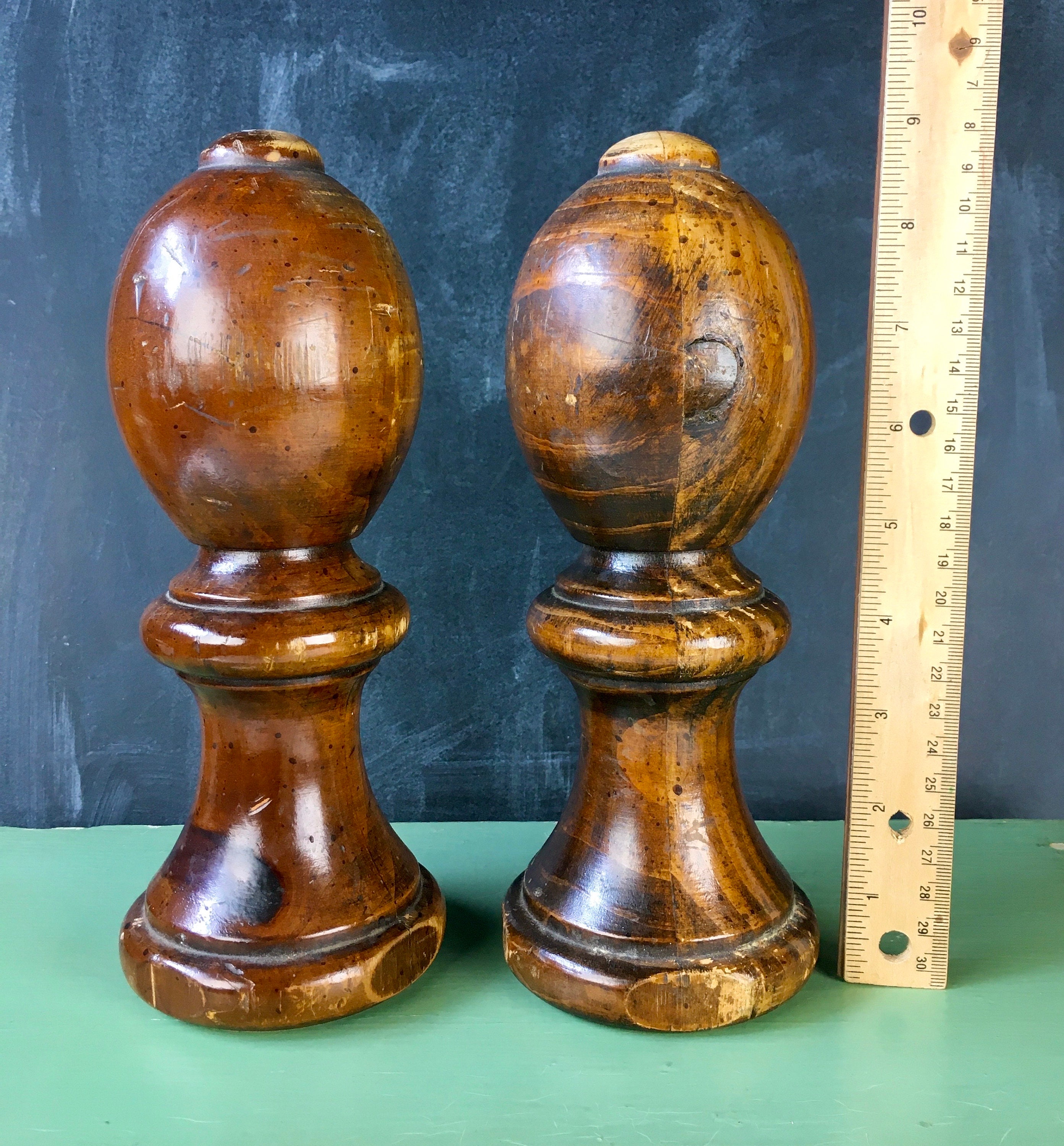 Vintage Wooden Newel Post Tops Architectural Salvage Finials, Pair of 2 ...