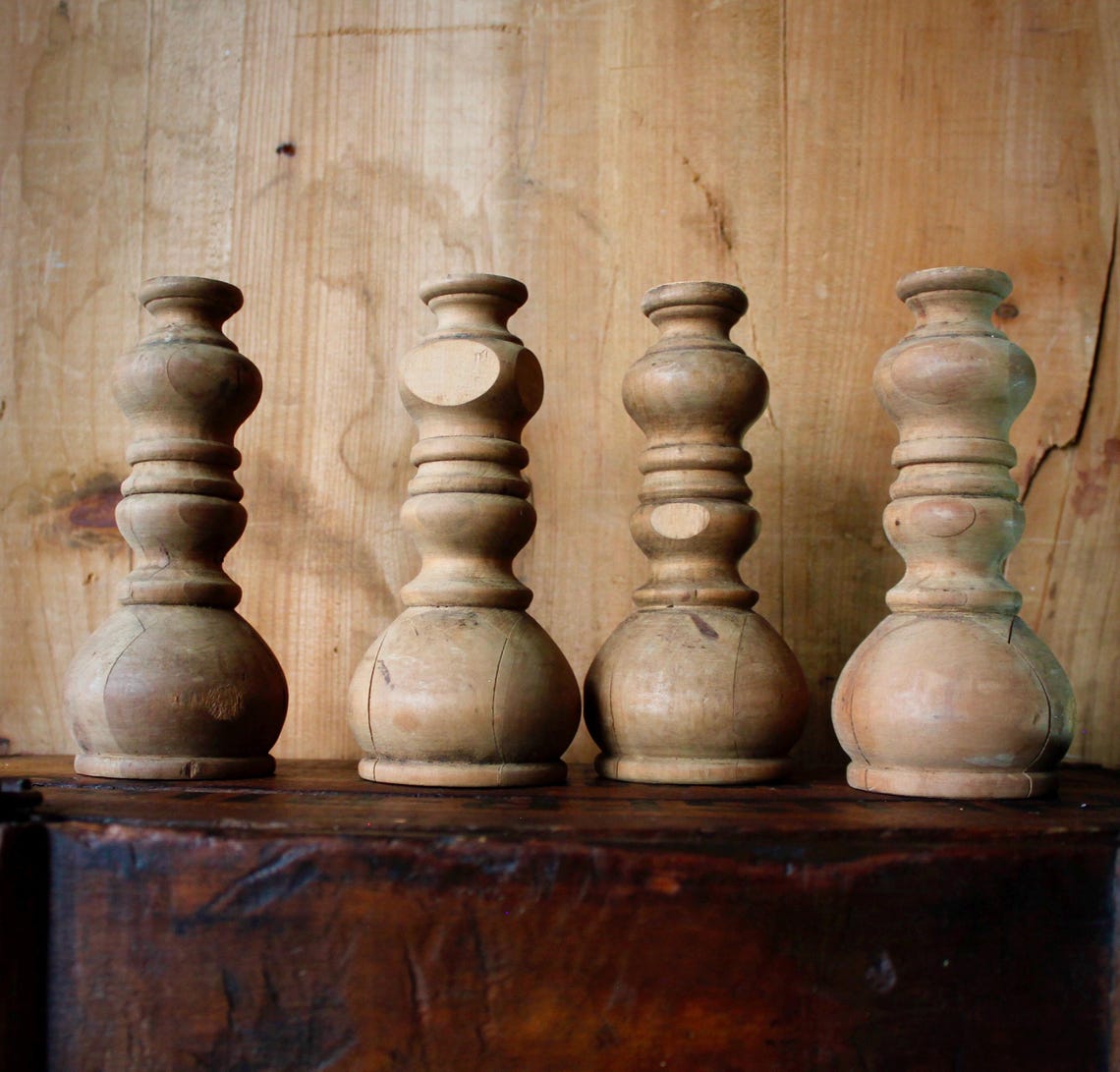 Salvaged Turned Wooden Spindles, Set of 4 Partial Chair Legs ...