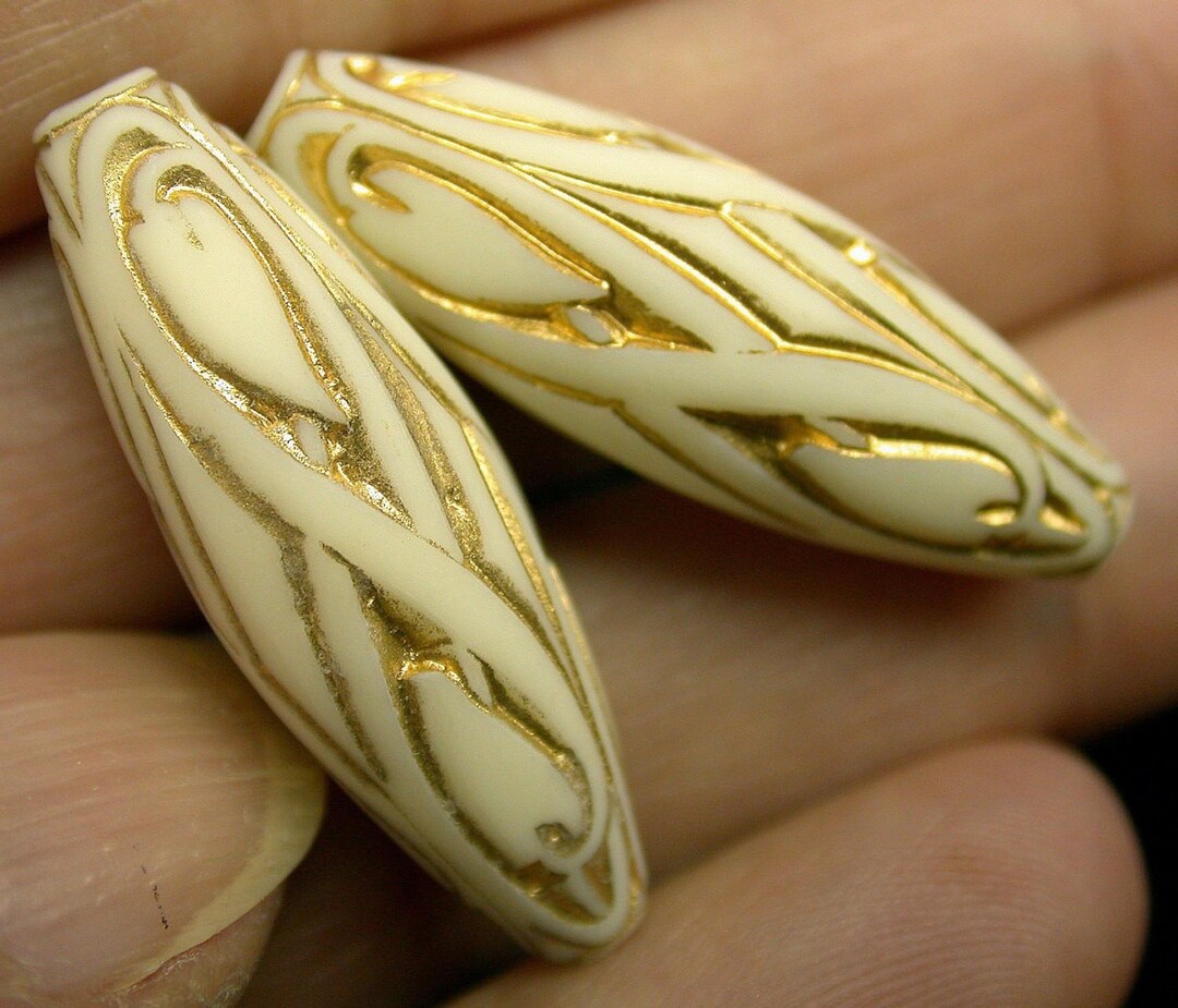Lucite Beads Vintage GOLD ETCHED Ivory White 30mm Pkg4 Res127 - Etsy