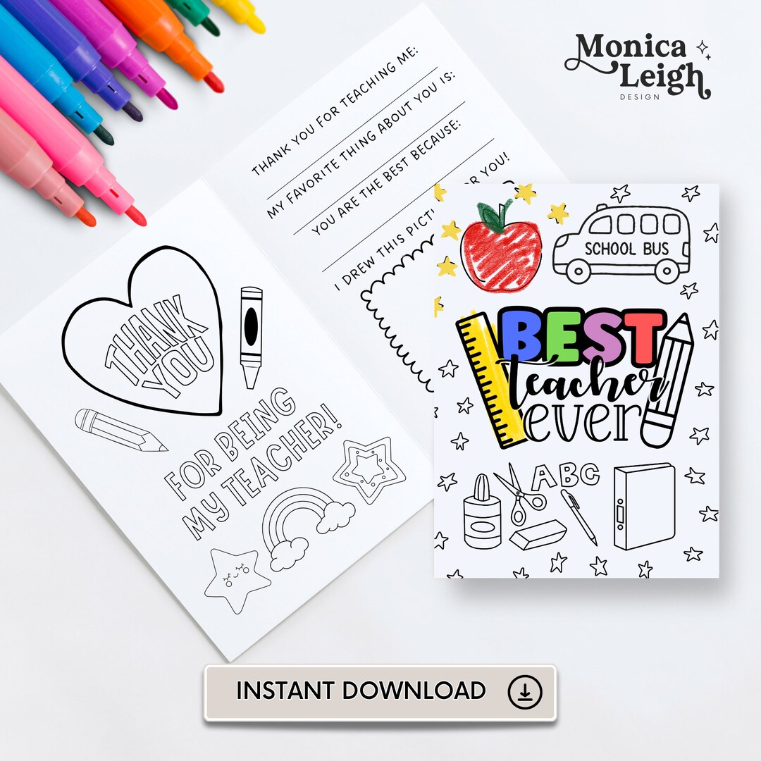 Teacher Appreciation Card Kids Coloring Page Fill in the Blank Thank ...