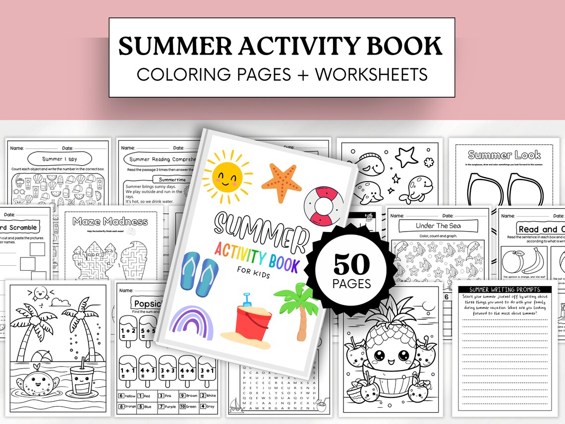 Kids Summer Activity Book Coloring Page Activity Pack Kids Worksheets ...