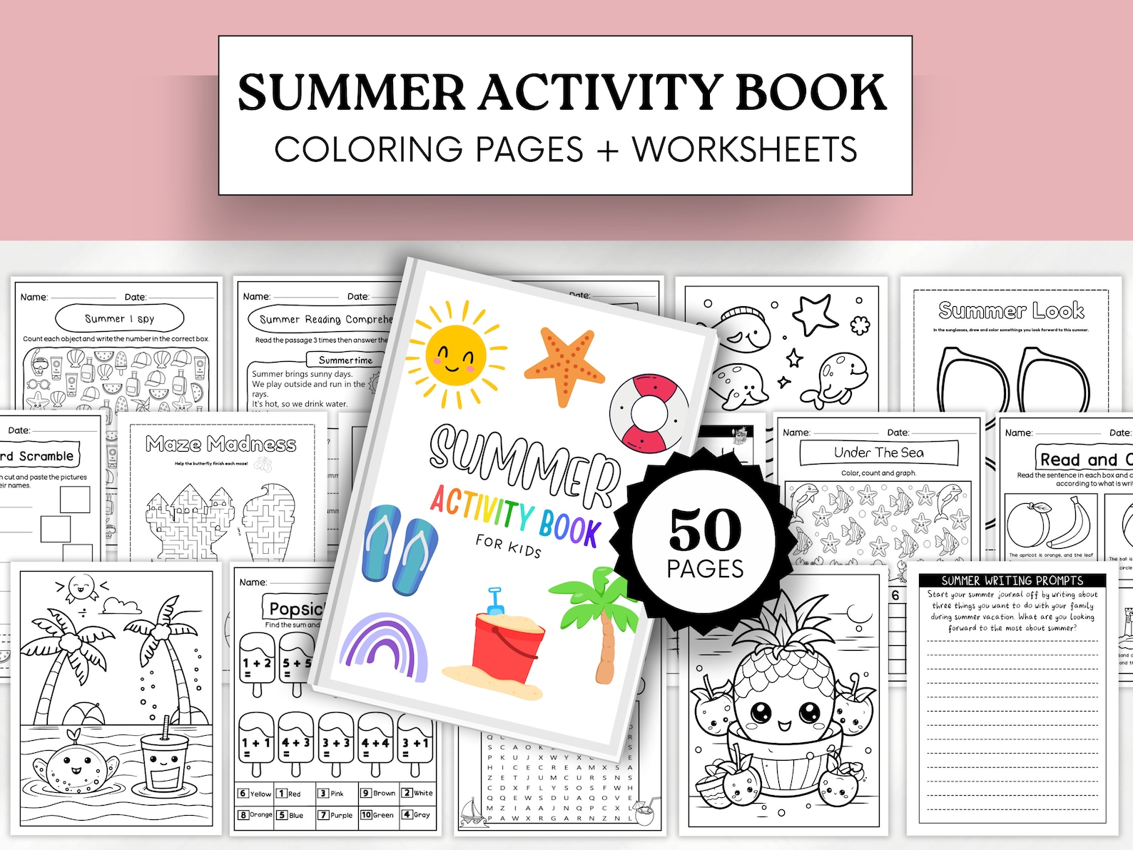 Kids Summer Activity Book Coloring Page Activity Pack Kids Worksheets ...