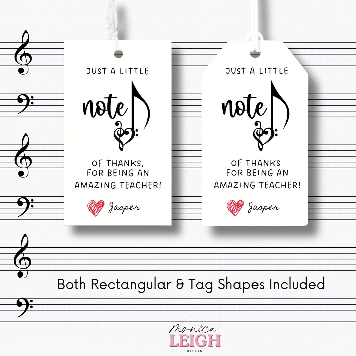 Music Teacher Gift Tag Teacher Appreciation Printable Thank You Note ...
