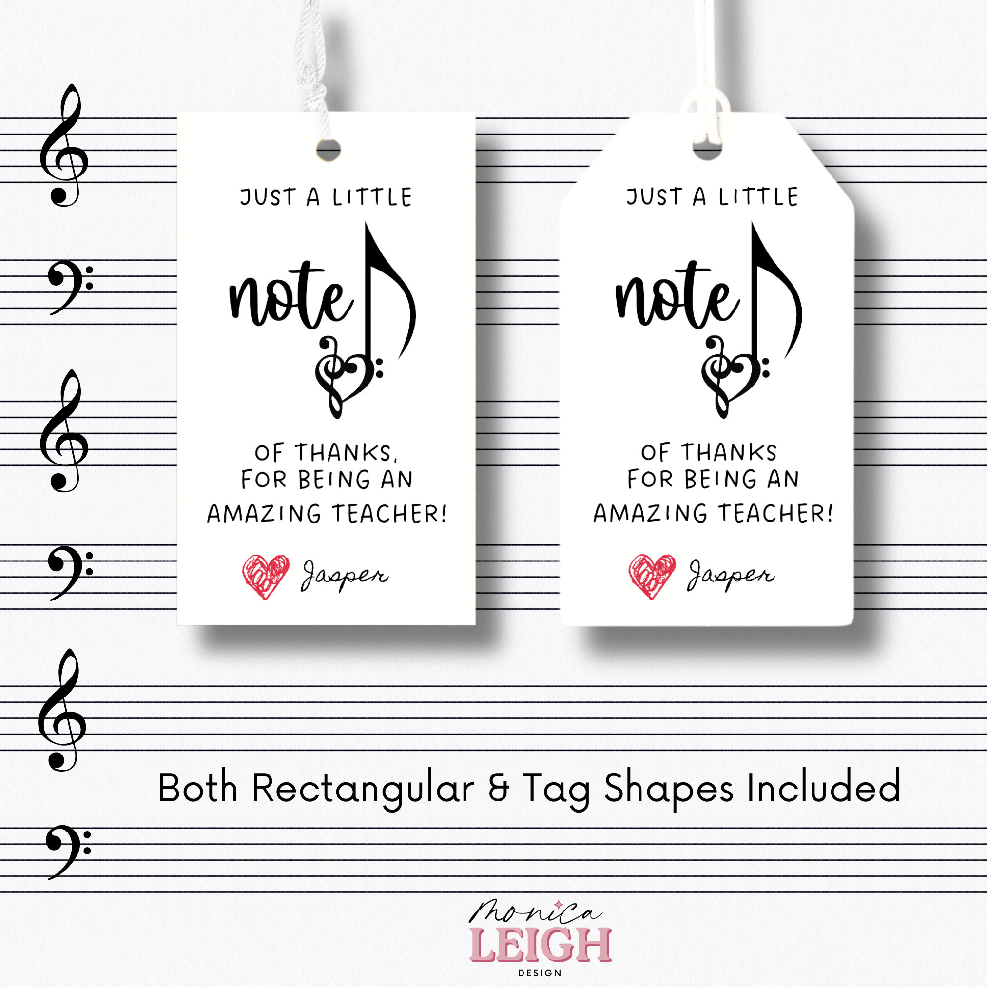 Music Teacher Gift Tag Teacher Appreciation Printable Thank You Note ...