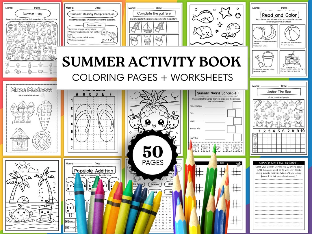 Summer Activity Book Coloring Pages Worksheets for Kids | Toddler Busy ...