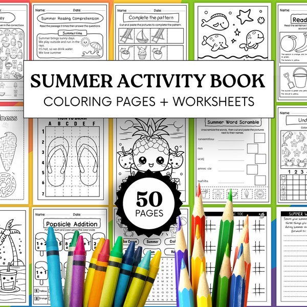 Summer Activity Book Coloring Pages Worksheets for Kids | Toddler - Etsy