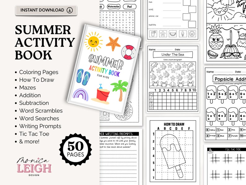 Kids Summer Activity Book Coloring Page Activity Pack Kids Worksheets ...