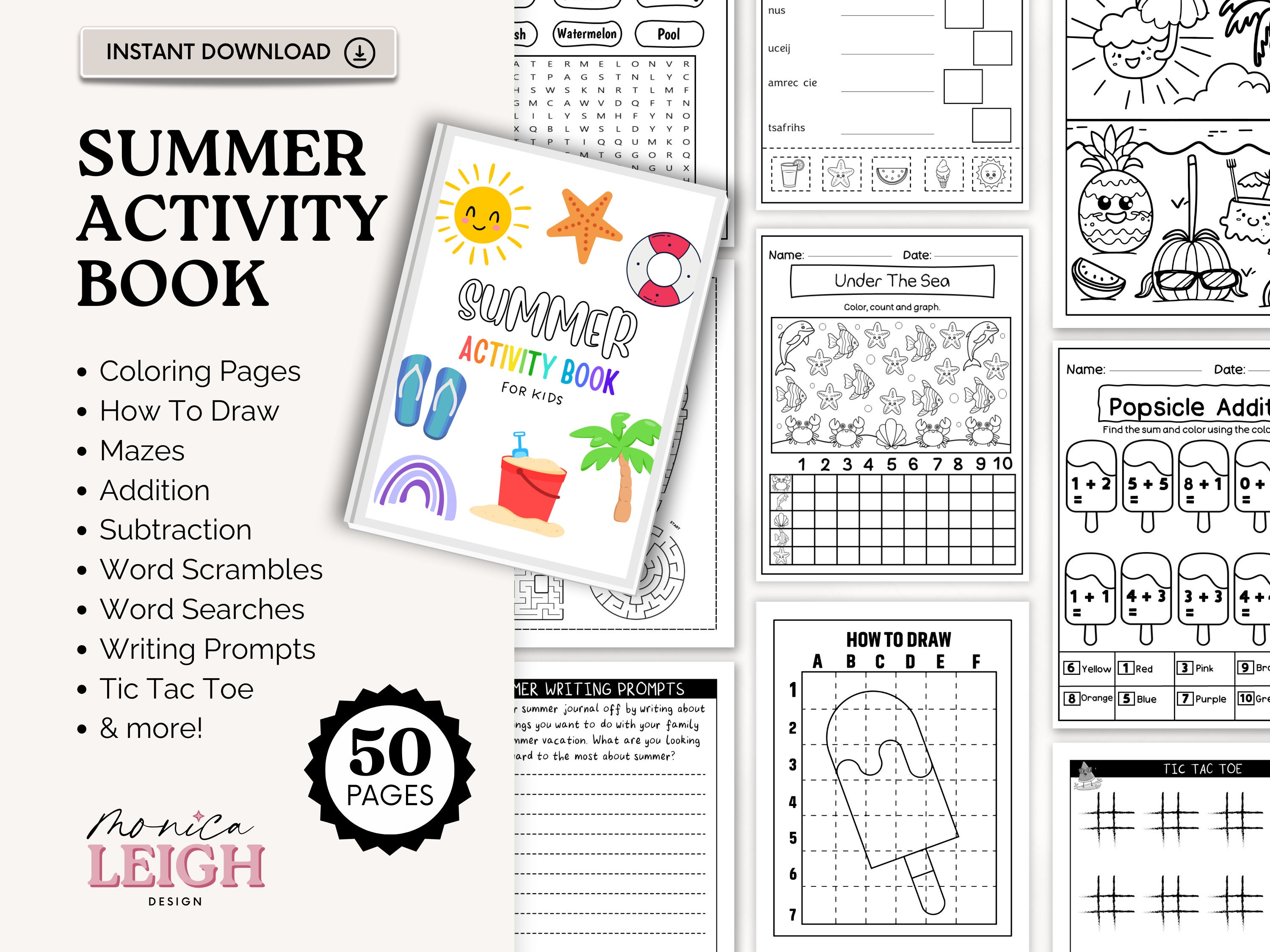 Kids Summer Activity Book Coloring Page Activity Pack Kids Worksheets ...