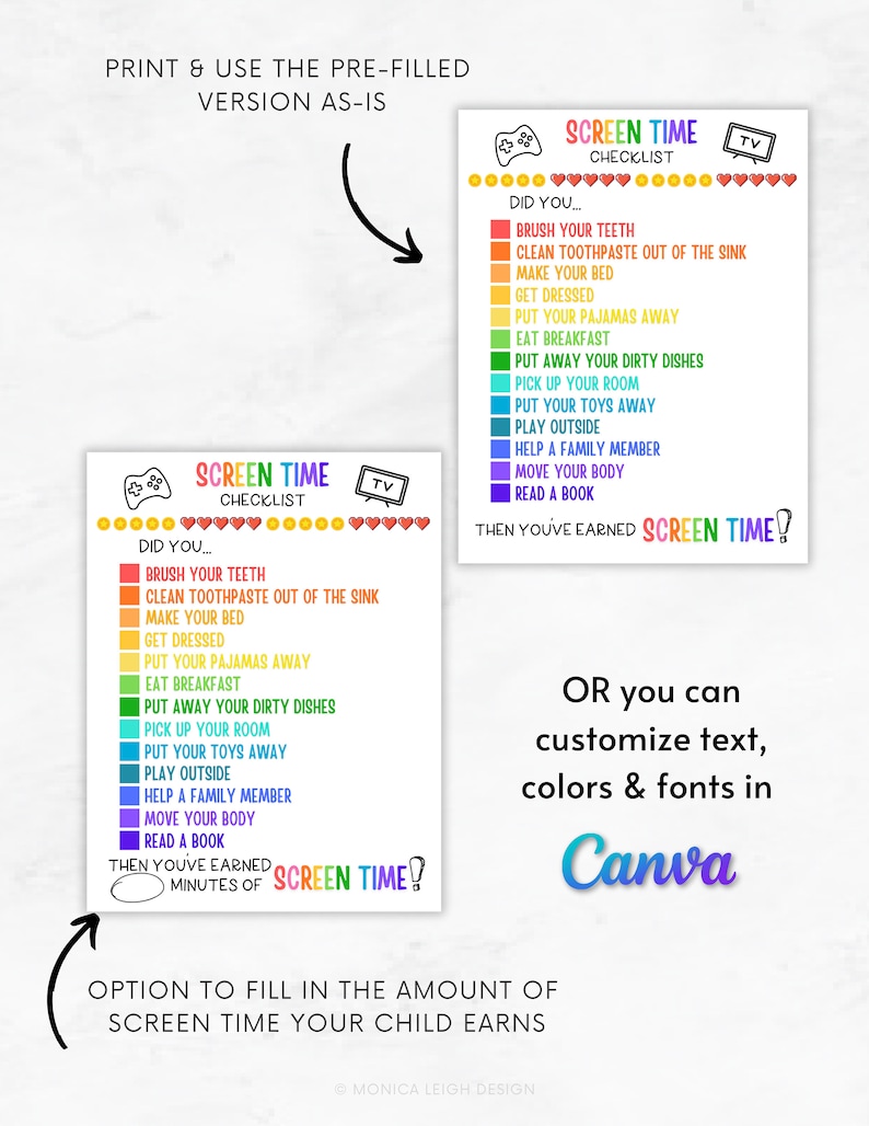Summer Screen Time Checklist Summer Chore Chart for Kids Daily Routine ...