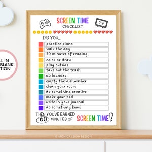 Summer Screen Time Checklist Summer Chore Chart for Kids Daily Routine ...