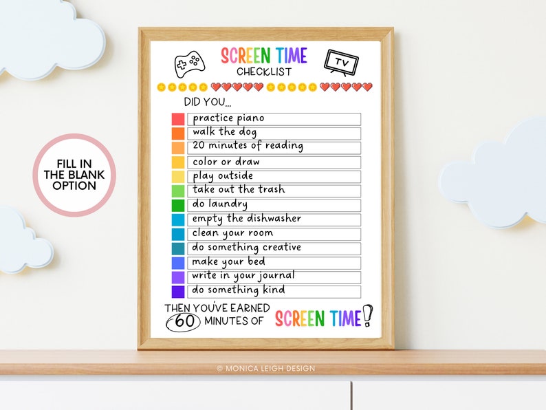 Summer Screen Time Checklist Summer Chore Chart for Kids Daily Routine ...
