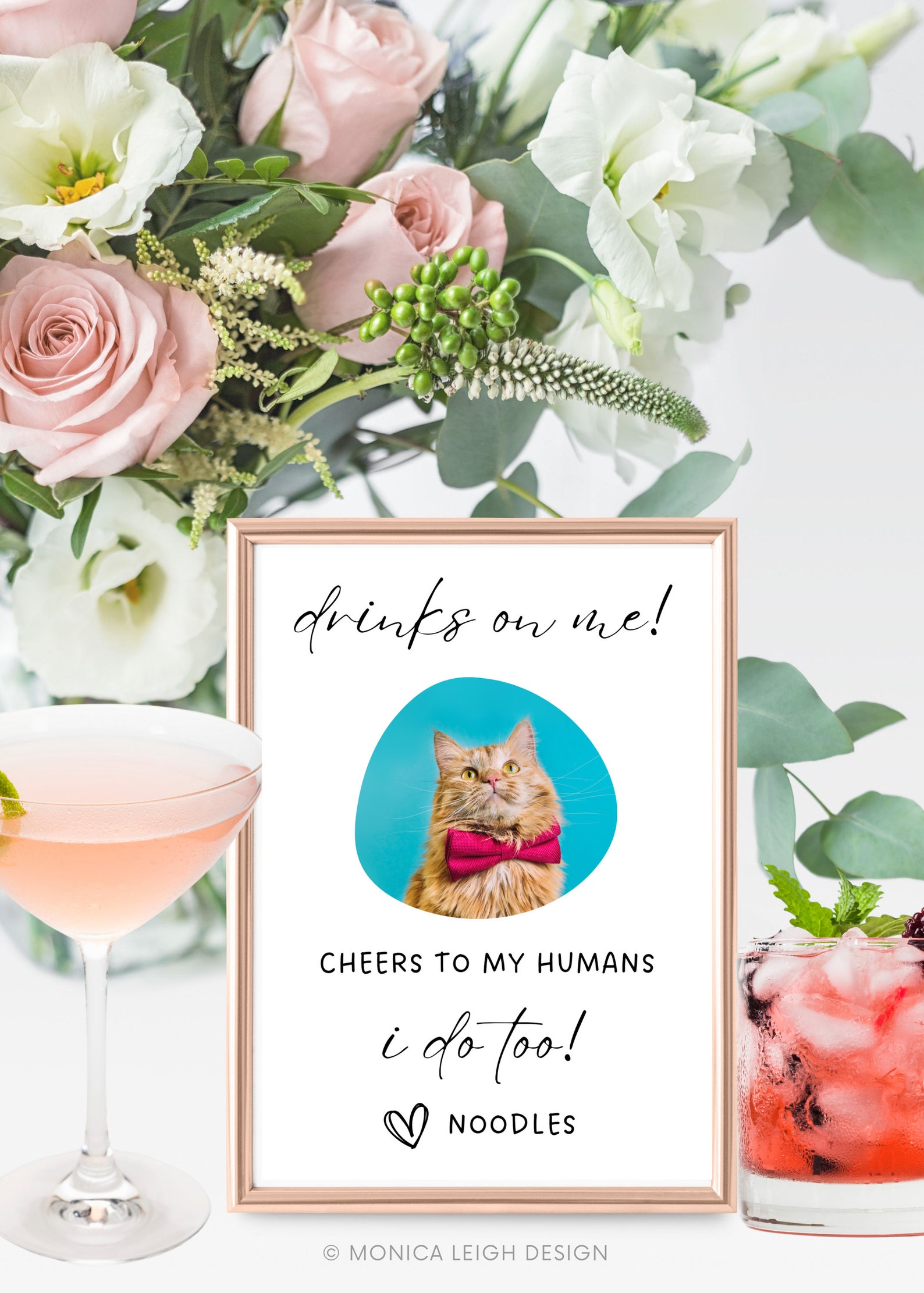 Drinks on Me Dog Wedding Sign Custom Pet Signature Drink Cocktail Menu ...