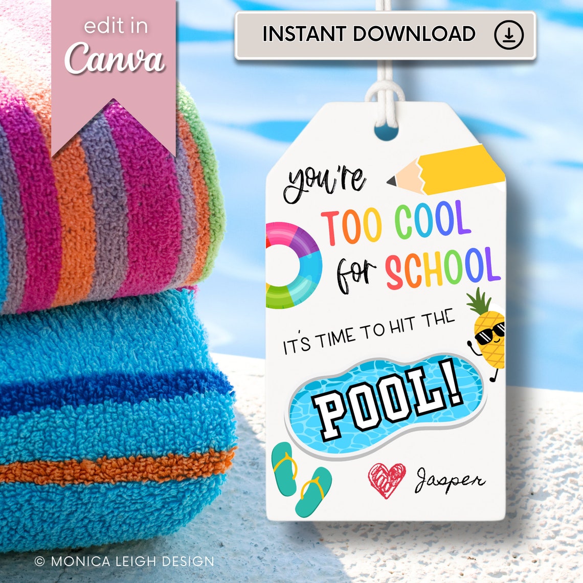 Last Day of School Summer Gift Tag Beach Towel for Teacher Thank You ...