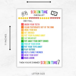Summer Screen Time Checklist Summer Chore Chart for Kids Daily Routine ...
