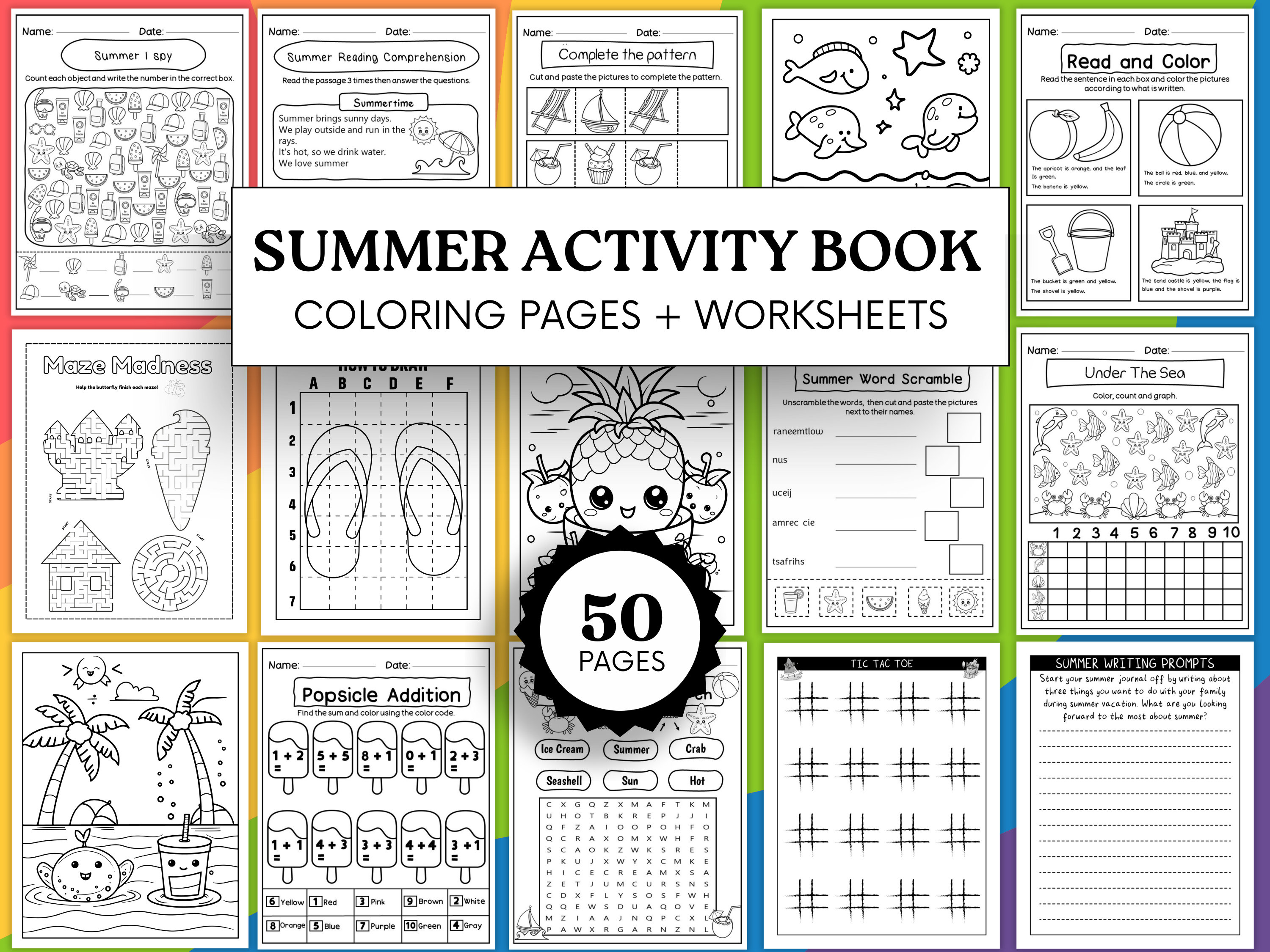 Kids Summer Activity Book Coloring Page Activity Pack Kids Worksheets ...