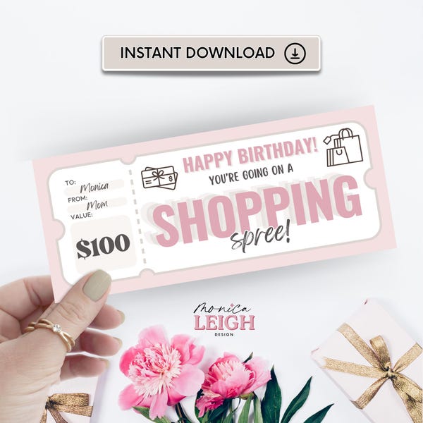 Printable Shopping Spree Gift Certificate - 60+ Gift Ideas for 2024