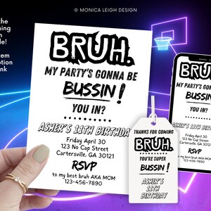 Bussin Bruh Birthday Party Invitation Teen Boy Tween Birthday Party ...