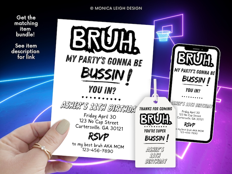 Bussin Bruh Birthday Party Invitation Teen Boy Tween Birthday Party ...