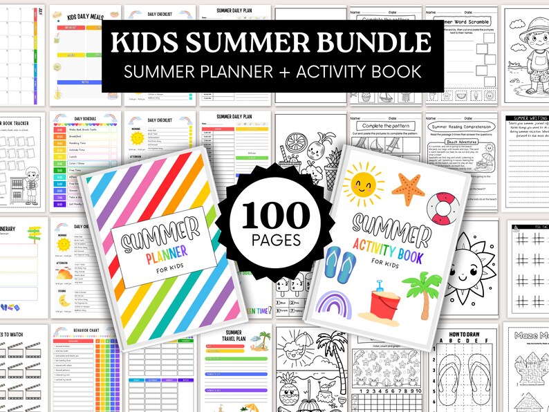 Kids Summer Planner Activity Book Bundle 2025 Summer Bucket List Summer ...