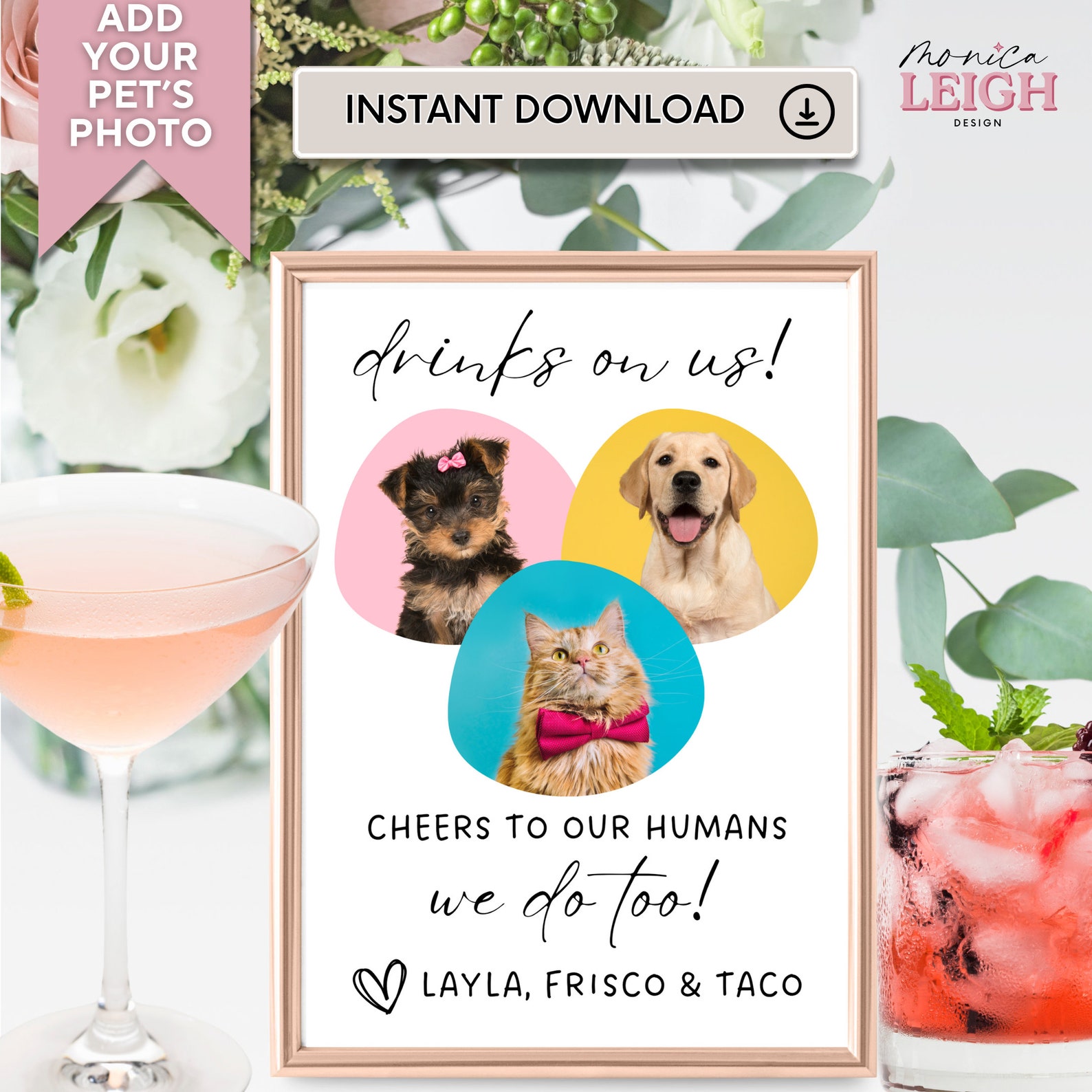 We Do Too Multiple Pet Open Bar Sign Custom 3 Pet Wedding Sign Drinks ...