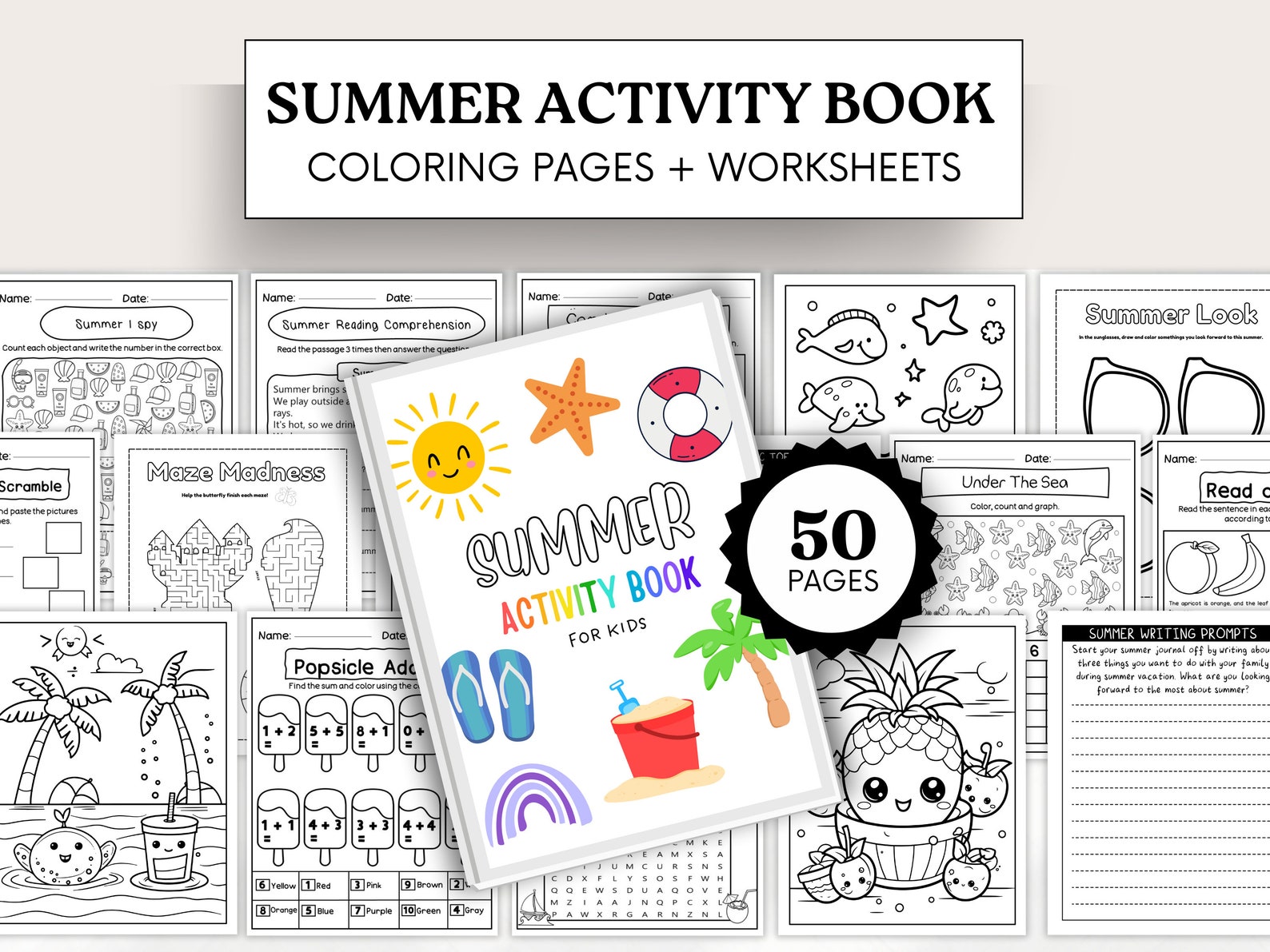 Kids Summer Activity Book Coloring Page Activity Pack Kids Worksheets ...