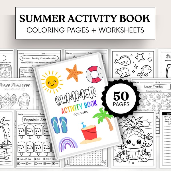 Kids Summer Activity Book Coloring Page Activity Pack Kids Worksheets ...