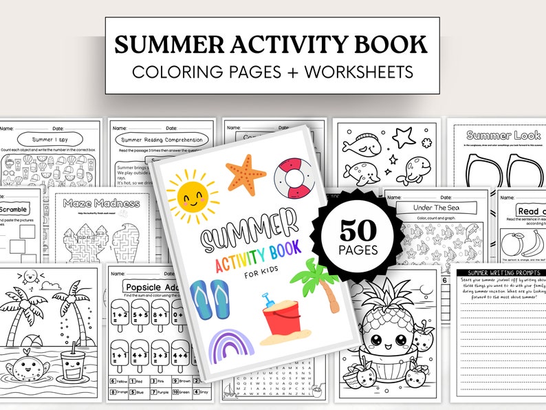 Kids Summer Activity Book Coloring Page Activity Pack Kids Worksheets ...