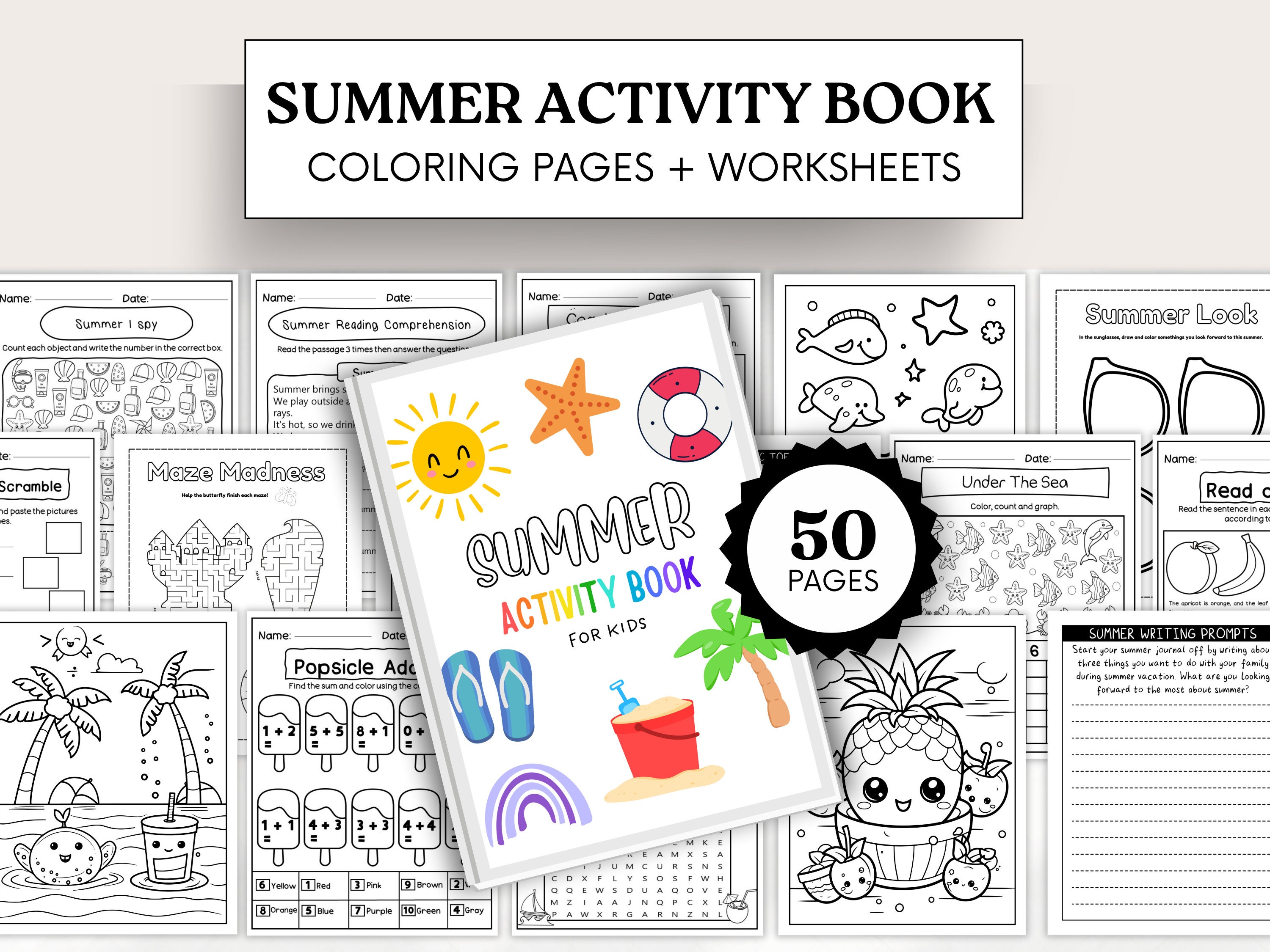 Kids Summer Activity Book Coloring Page Activity Pack Kids Worksheets ...