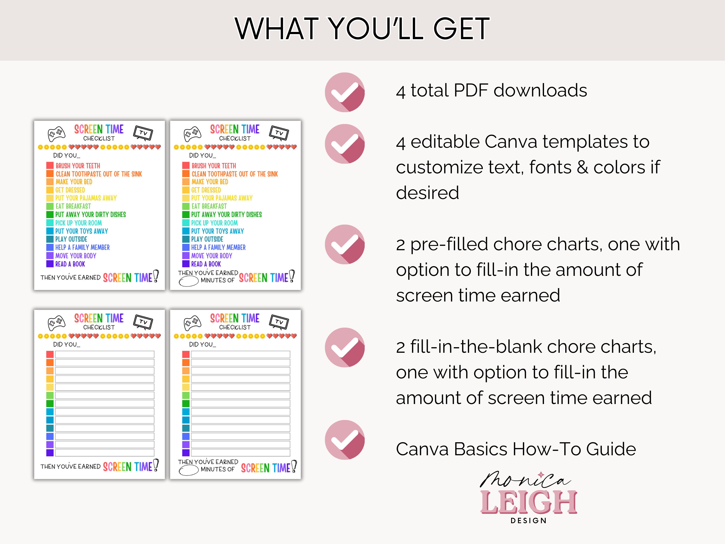Summer Screen Time Checklist Summer Chore Chart for Kids Daily Routine ...