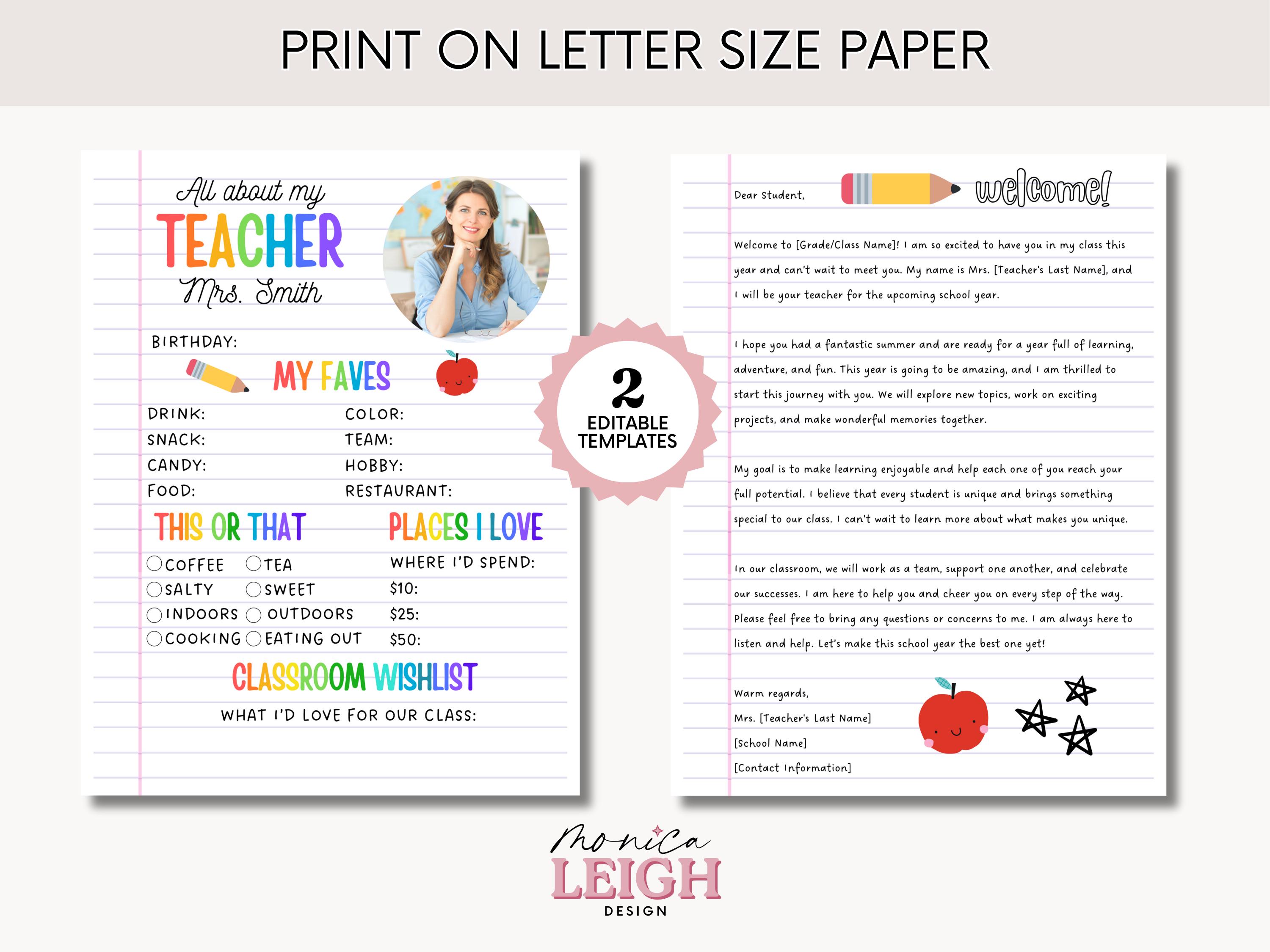 All About My Teacher Favorites Survey First Day of School Welcome ...