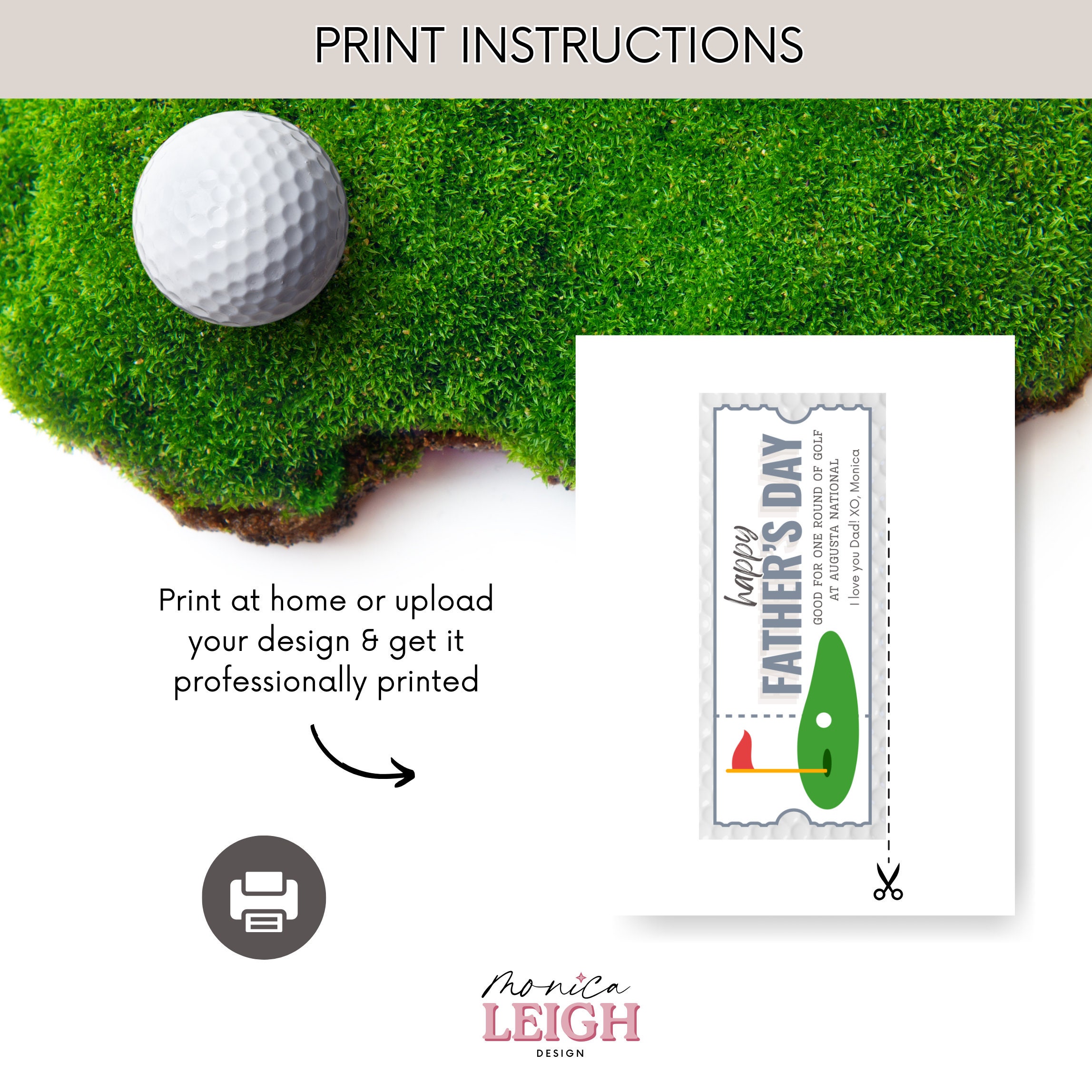 Golf Gift Certificate Father's Day Gift Idea Golf Gift Card for Dad ...