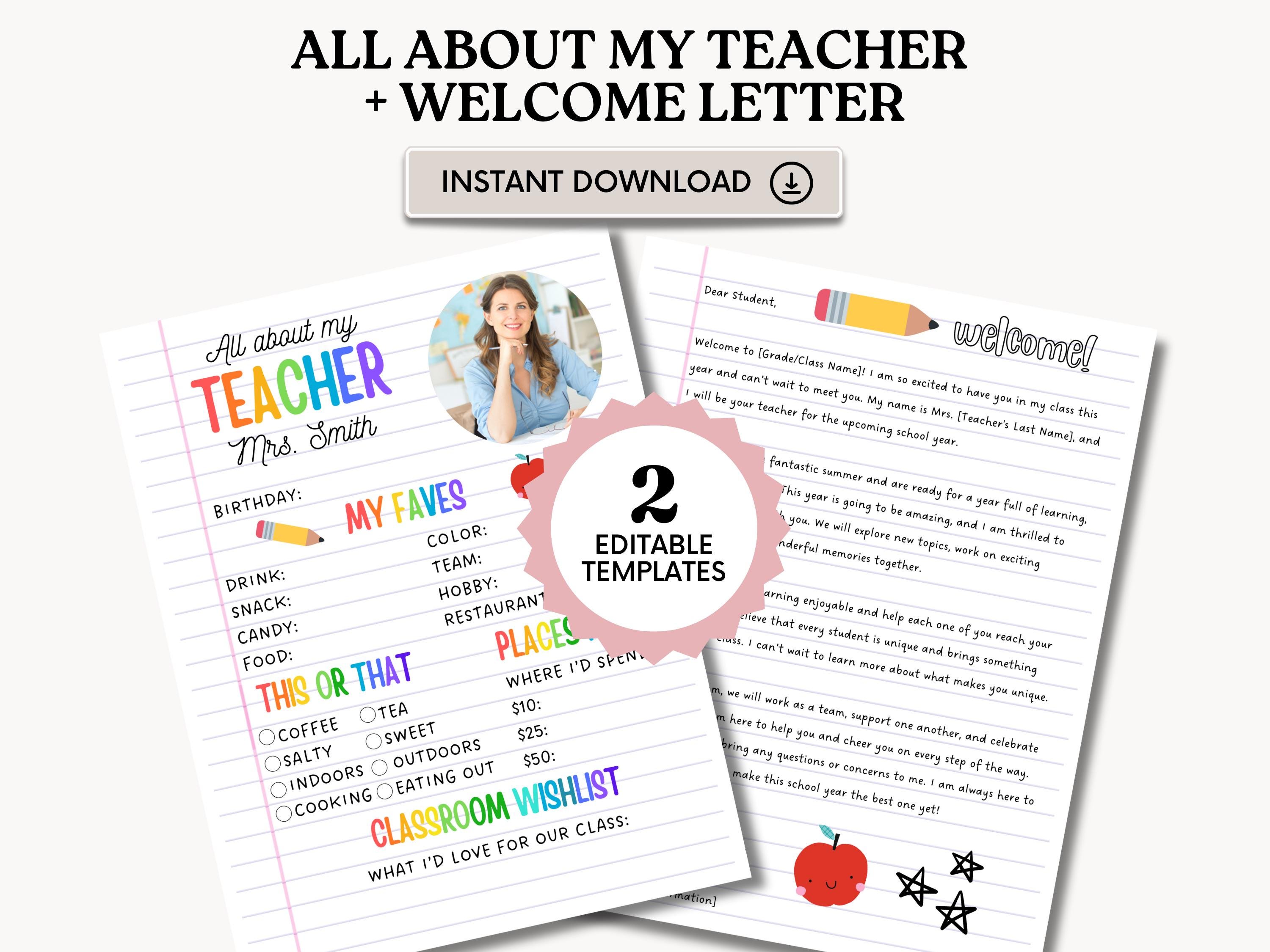 All About My Teacher Favorites Survey First Day of School Welcome ...