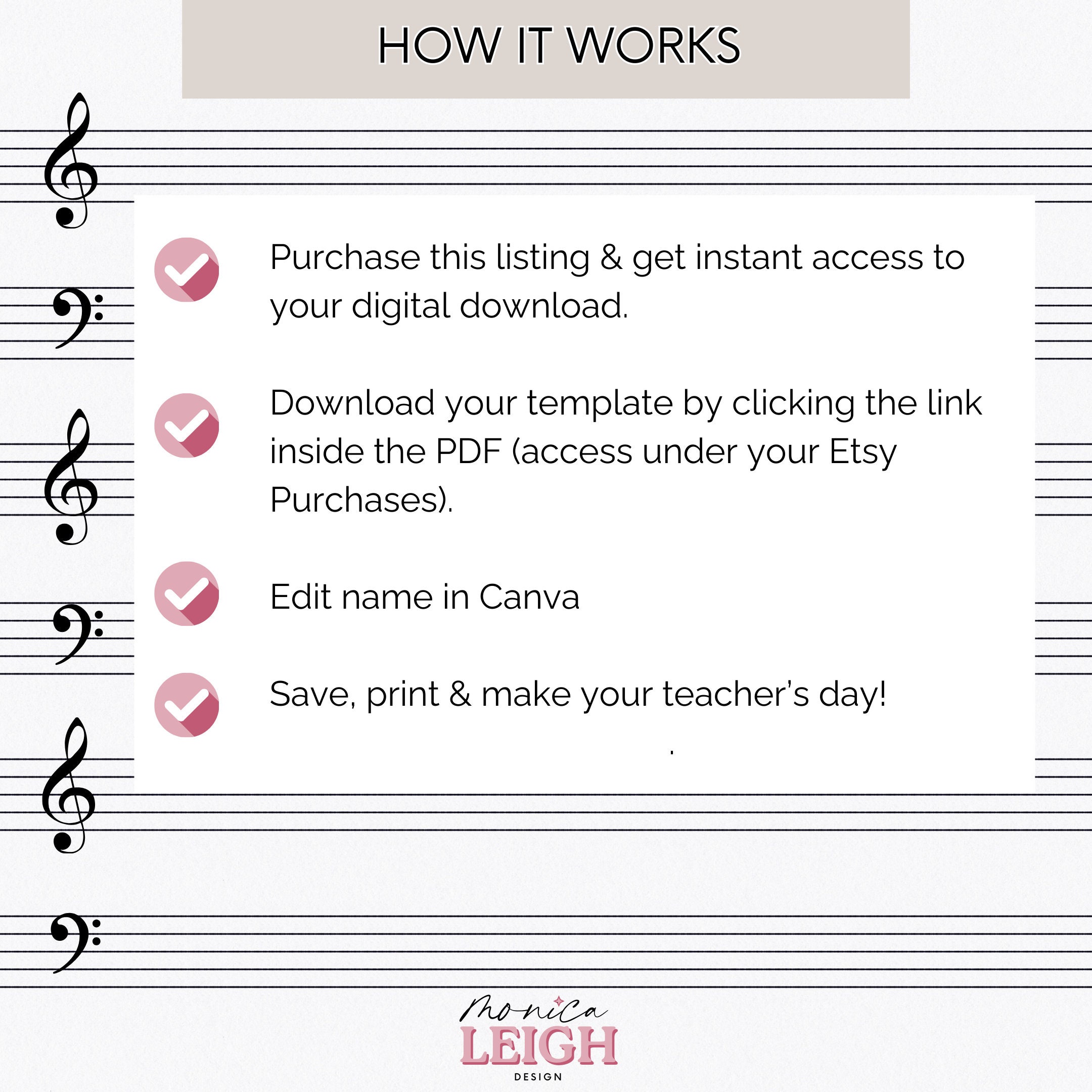 Music Teacher Gift Tag Teacher Appreciation Printable Thank You Note ...
