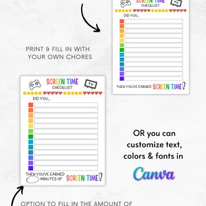 Summer Screen Time Checklist Summer Chore Chart for Kids Daily Routine ...