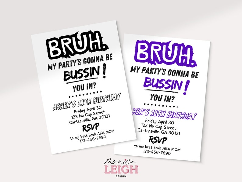 Bussin Bruh Birthday Party Invitation Teen Boy Tween Birthday Party ...