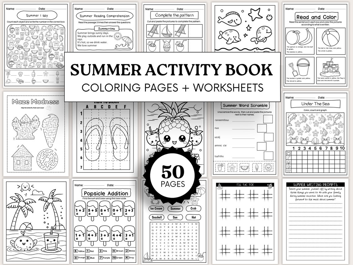 Kids Summer Activity Book Coloring Page Activity Pack Kids Worksheets ...
