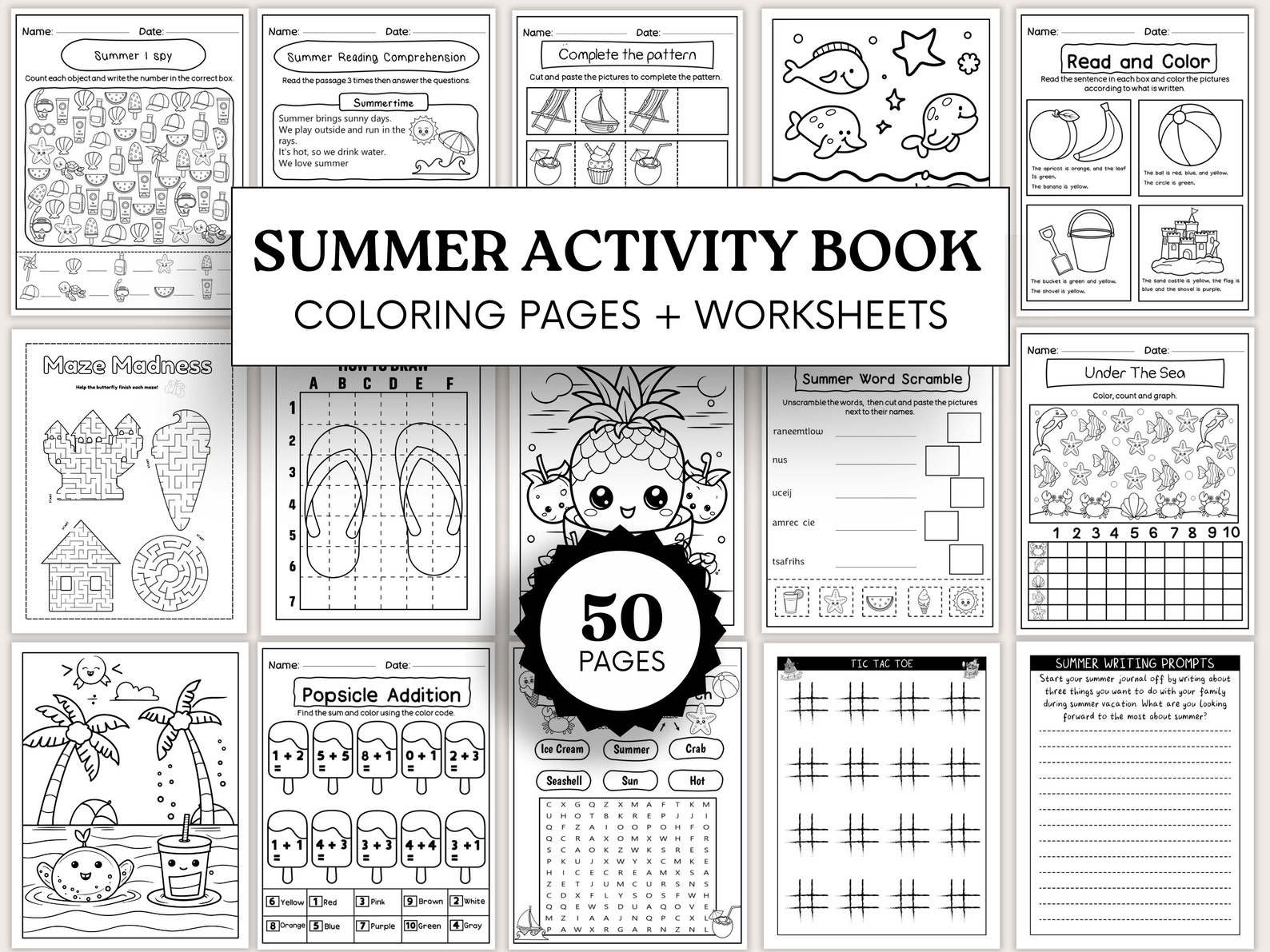 Kids Summer Activity Book Coloring Page Activity Pack Kids Worksheets ...