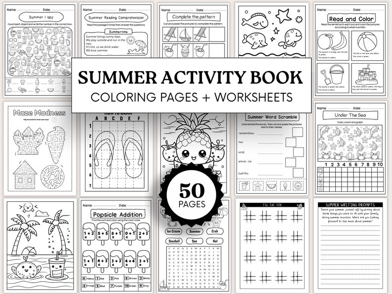 Kids Summer Activity Book Coloring Page Activity Pack Kids Worksheets ...
