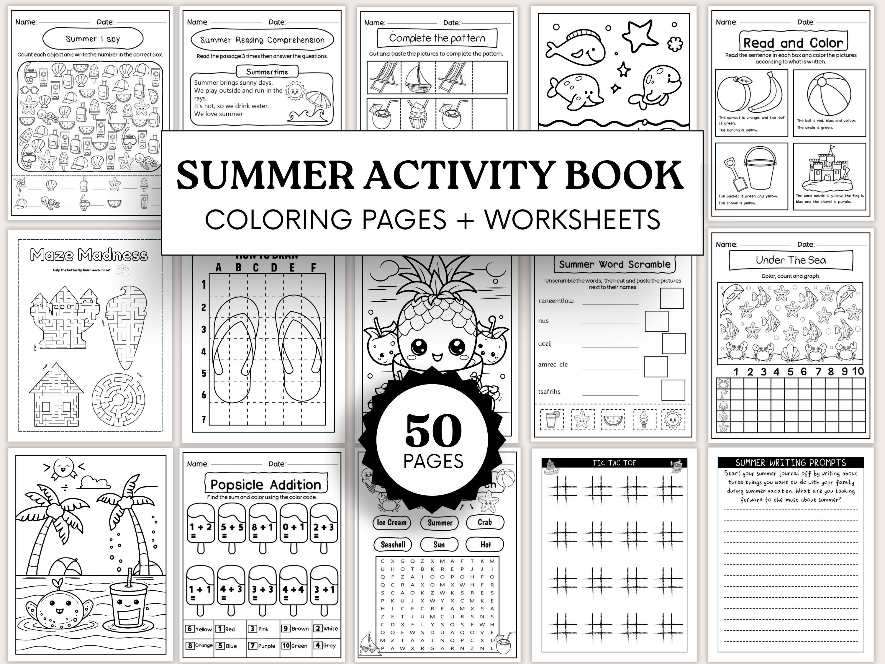 Kids Summer Activity Book Coloring Page Activity Pack Kids Worksheets ...