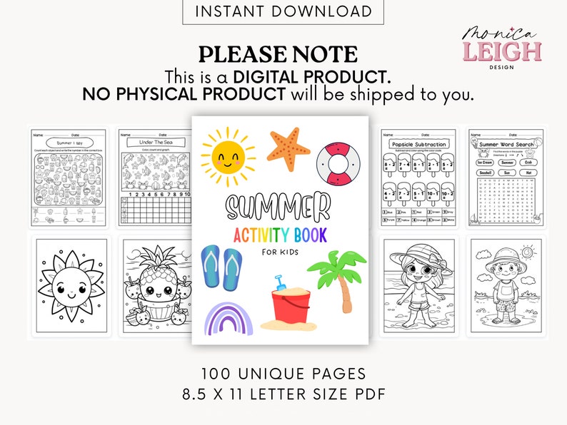Kids Summer Activity Book Coloring Page Activity Pack Kids Worksheets ...