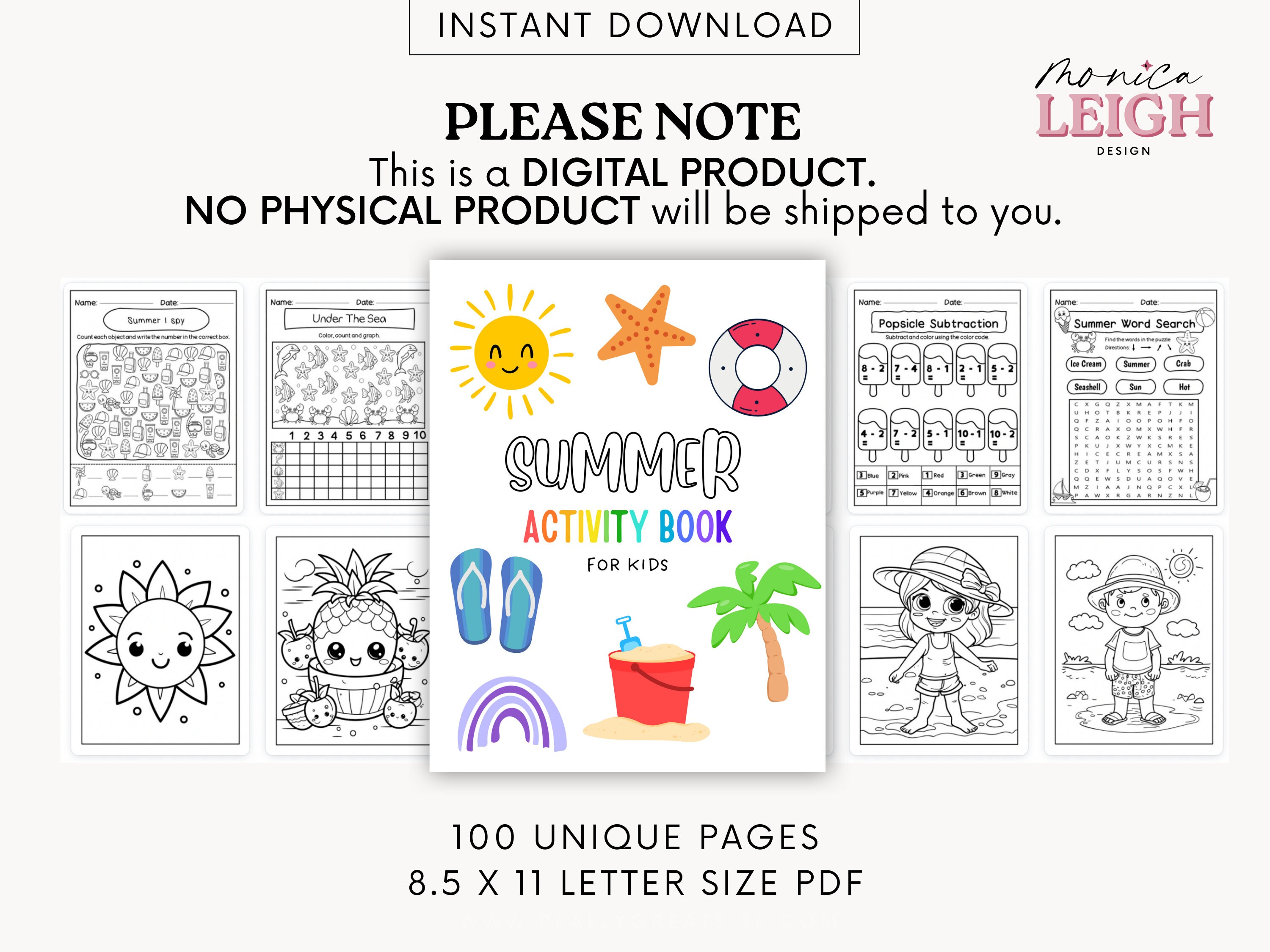 Kids Summer Activity Book Coloring Page Activity Pack Kids Worksheets ...