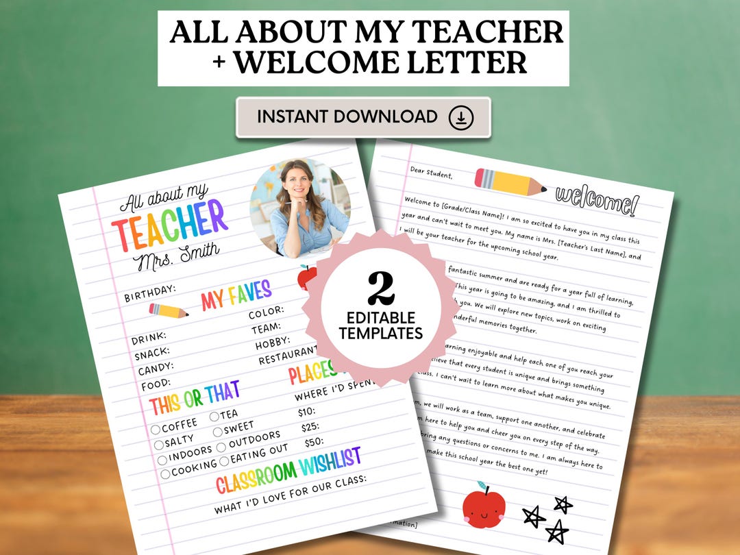 All About My Teacher Favorites Survey First Day of School Welcome ...