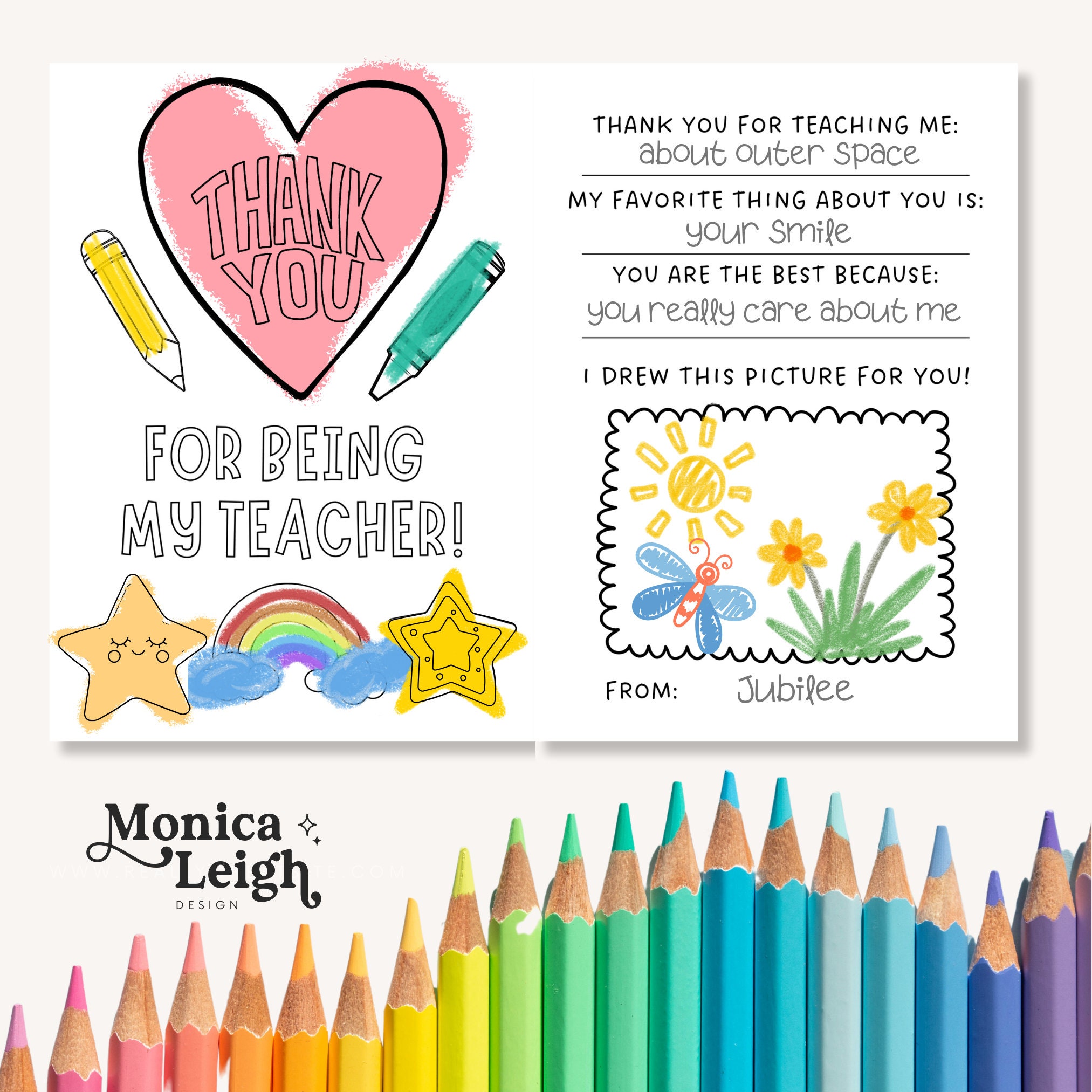 Teacher Appreciation Card Kids Coloring Page Fill in the Blank Thank ...