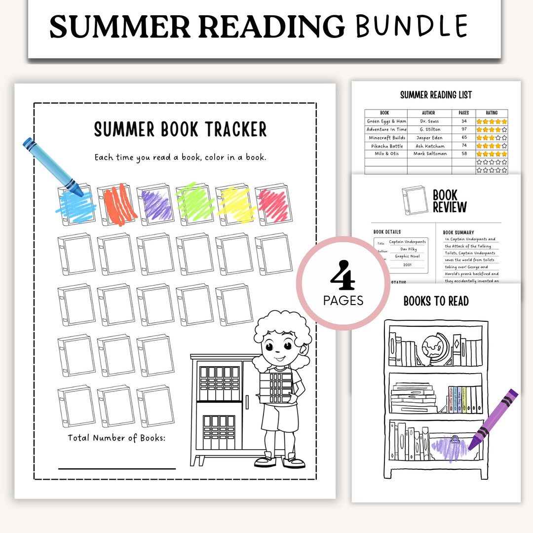 Kids Summer Reading Coloring Chart Printable Reading Log Kids Summer ...