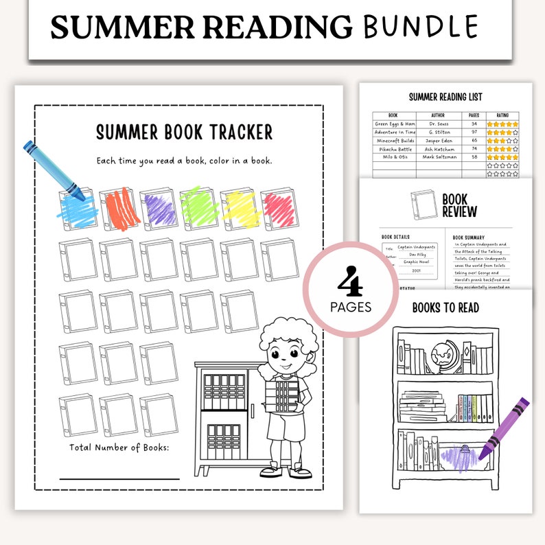 Kids Summer Reading Coloring Chart Printable Reading Log Kids Summer ...