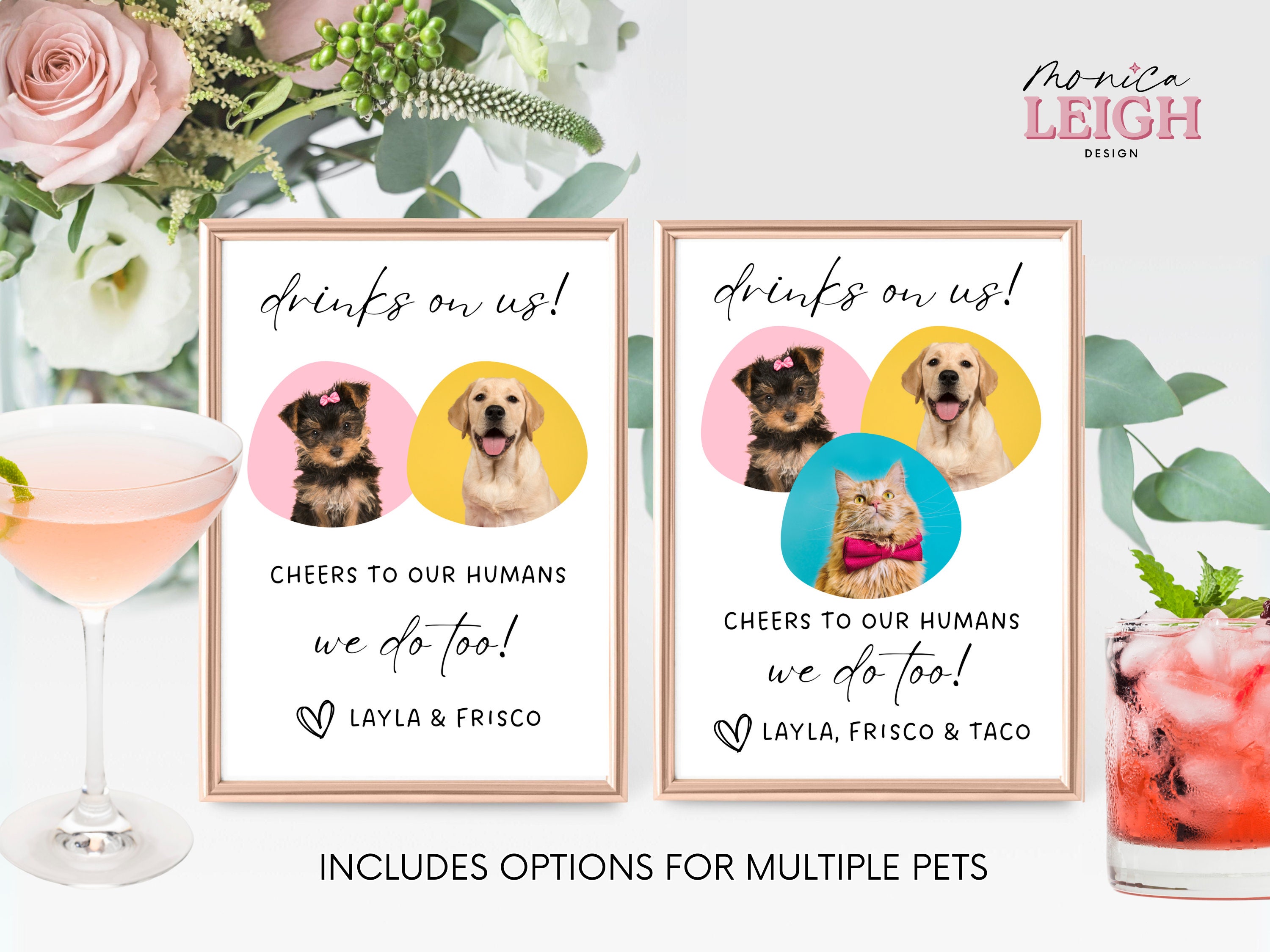Drinks on Me Dog Wedding Sign Custom Pet Signature Drink Cocktail Menu ...