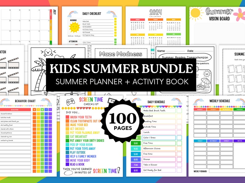 Kids Summer Planner Activity Book Bundle 2025 Summer Bucket List Summer ...